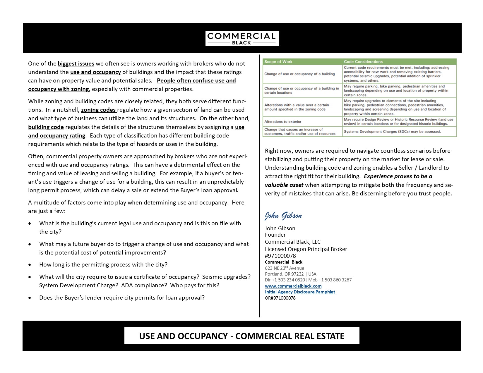 Use and Occupancy Requirements Commercial Real Estate - Commercial Black